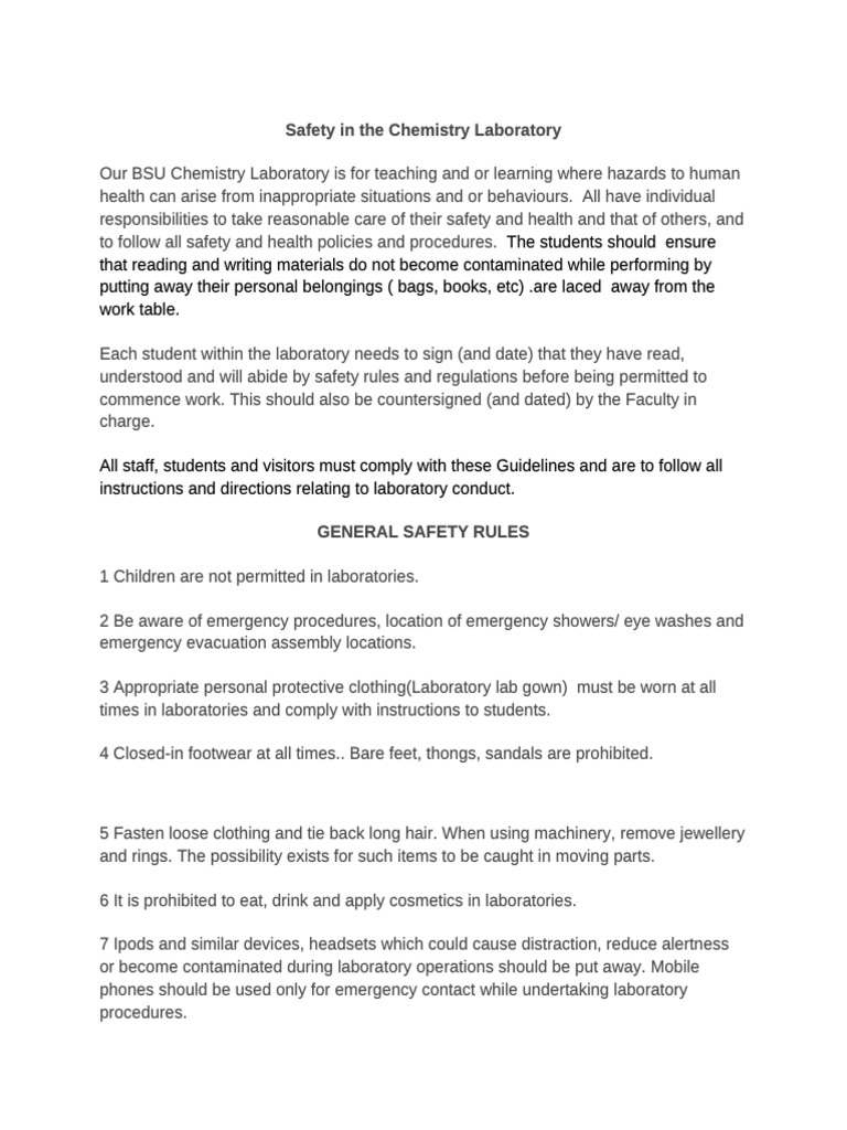 Chemistry Lab Safety Guidelines | PDF