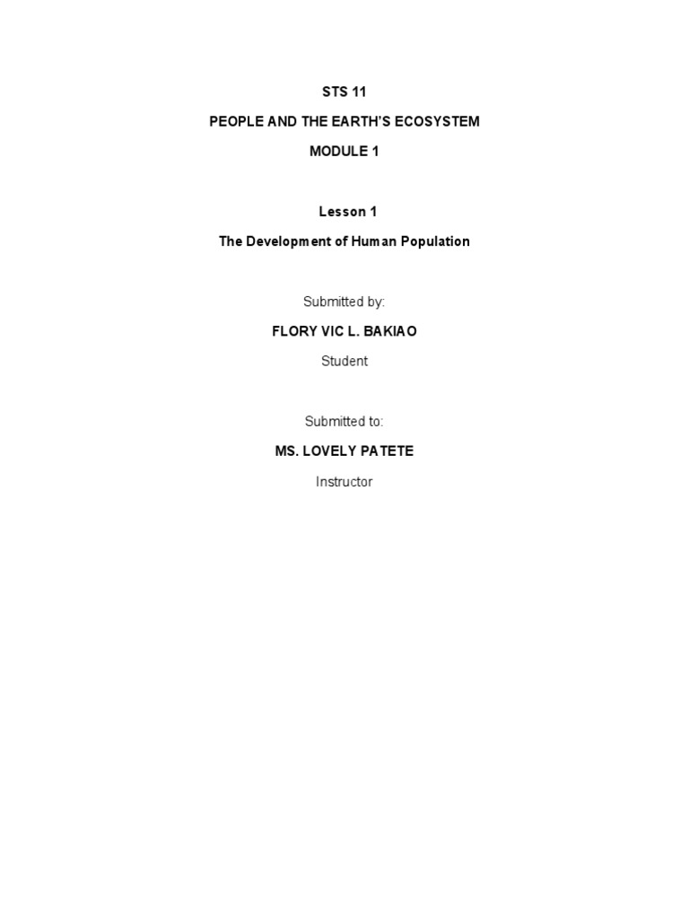 Module 1 Lesson 1 Actvity and Application (STS 11) | PDF | Natural ...