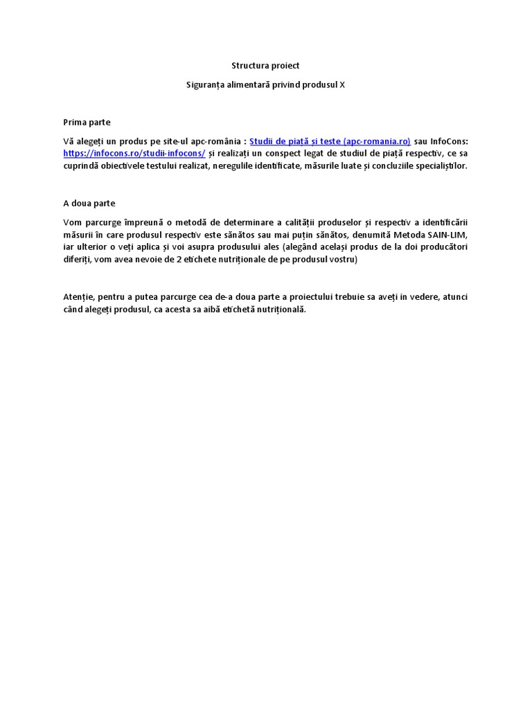 Structura Proiect Siguranta Alimentara | PDF