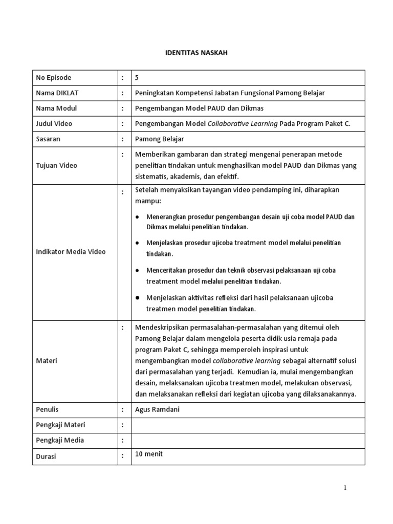 Modul 5 - Video - Naskah - Pengembangan Model PAUD Dan Dikmas (Agus ...