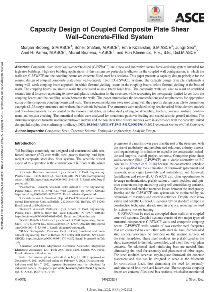 2022 Capacity Design of Coupled Composite Plate Shear Wall Concrete ...