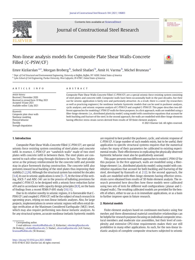 Non-Linear Analysis Models For Composite Plate Shear Walls-Concrete | PDF | Strength Of ...