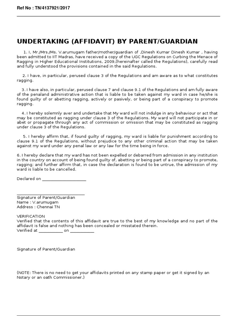 Parent Affidavit | PDF | Affidavit | Social Institutions