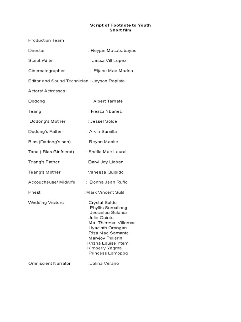 Footnote To Youth Script Pdf Social Institutions