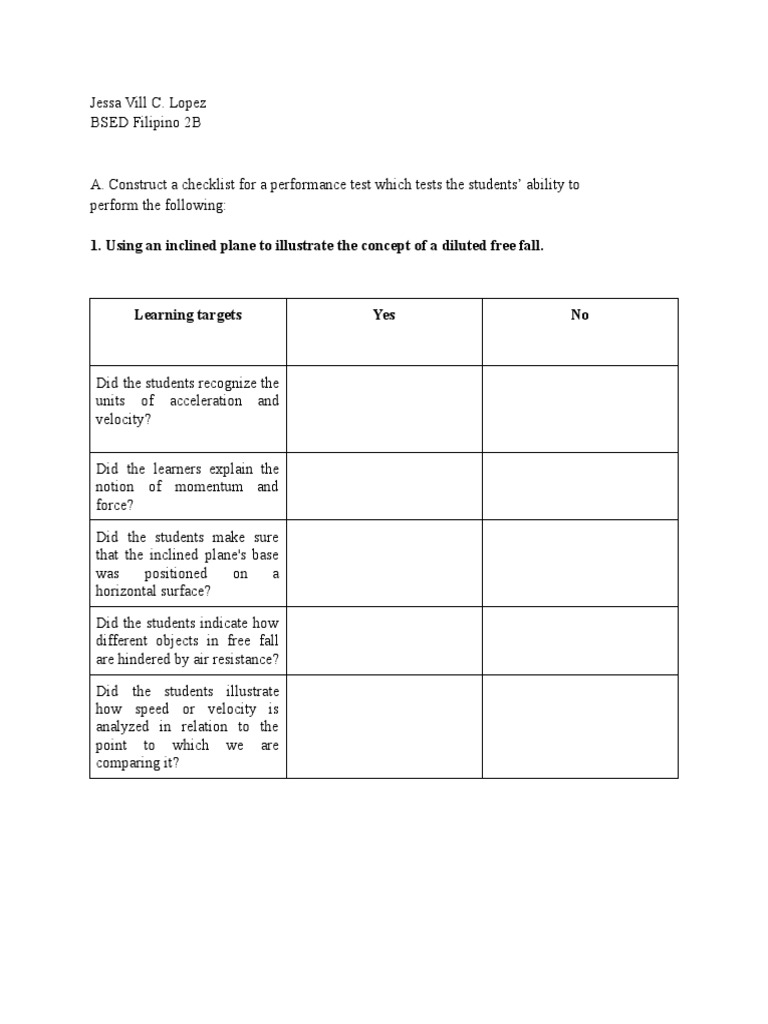 Performance Test Checklist and Rubric | PDF | Microsoft Excel | Equations