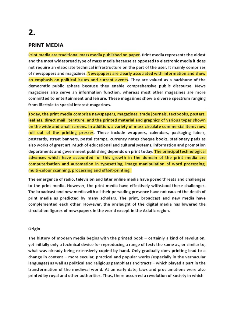 Unit 2-2 (Print Media) | PDF | Newspapers | Mass Media