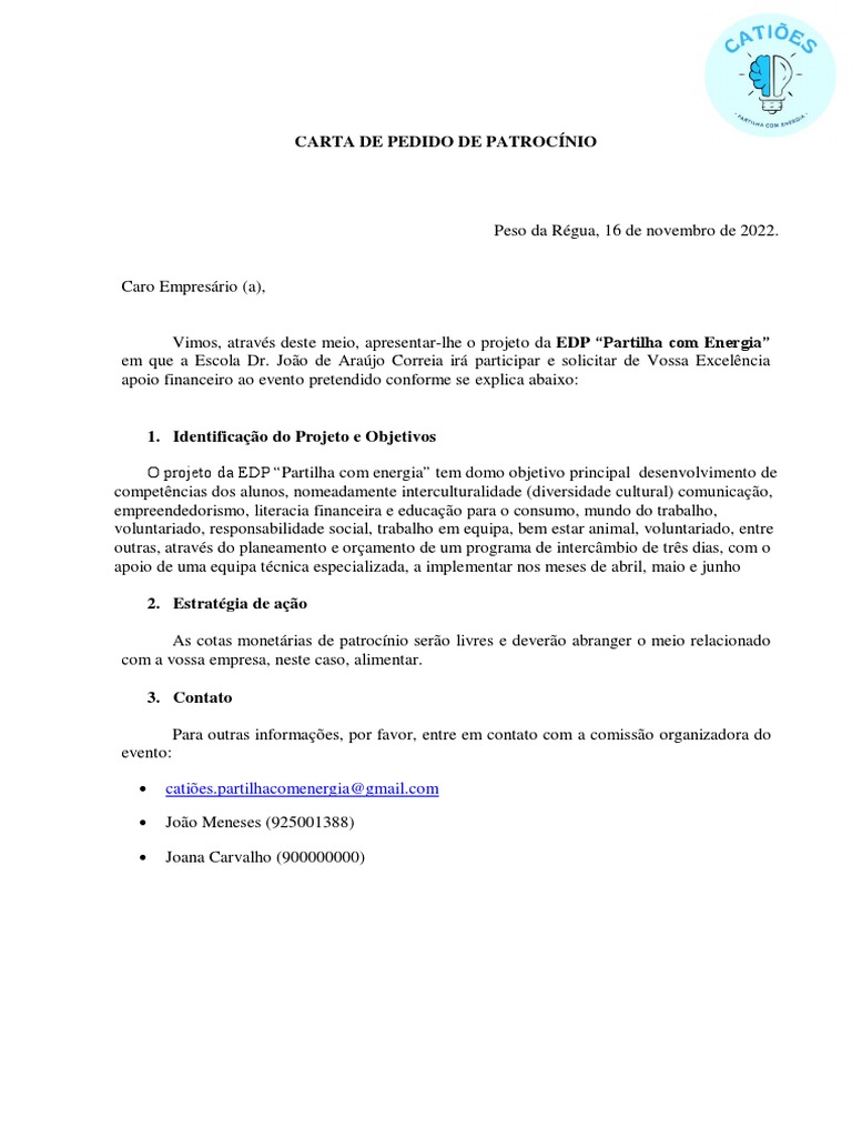 Pedido de Patrocínio para Evento Escolar | PDF