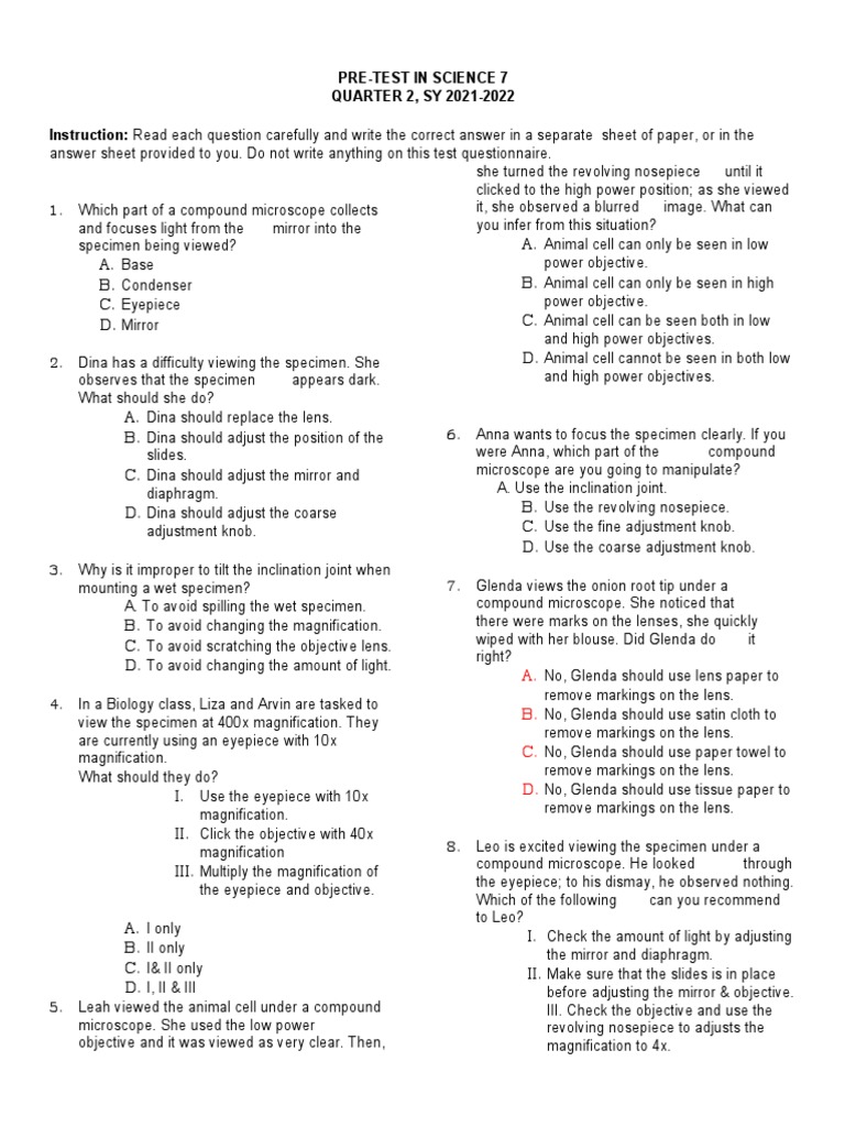 PRETEST Science 7 Quarter 2 | PDF | Reproduction | Plant Reproduction