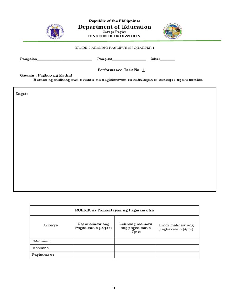 AP 9 Q1 Performance Tasks SY 2021 2022 | PDF
