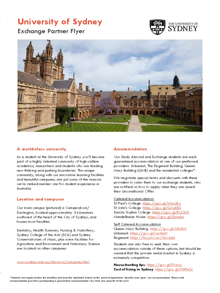 University of Sydney: Exchange Partner Flyer | PDF
