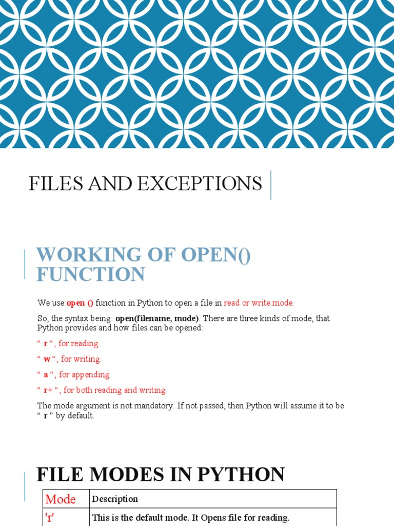 Python File Handling and Exceptions | PDF | Parameter (Computer Programming) | Computer File