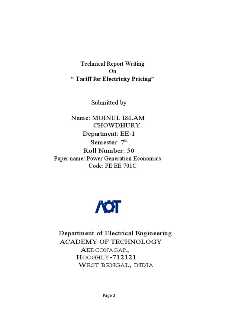 Format Technical Report Writing | PDF | Tariff | Electric Power ...