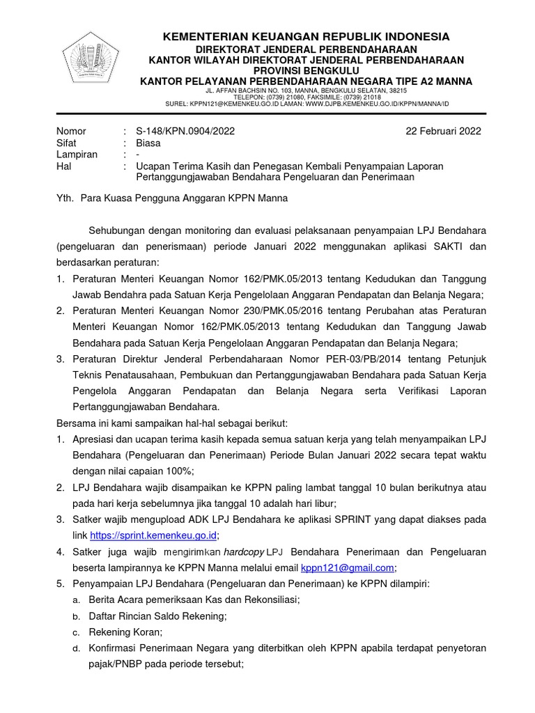 Surat Dari KPPN | PDF