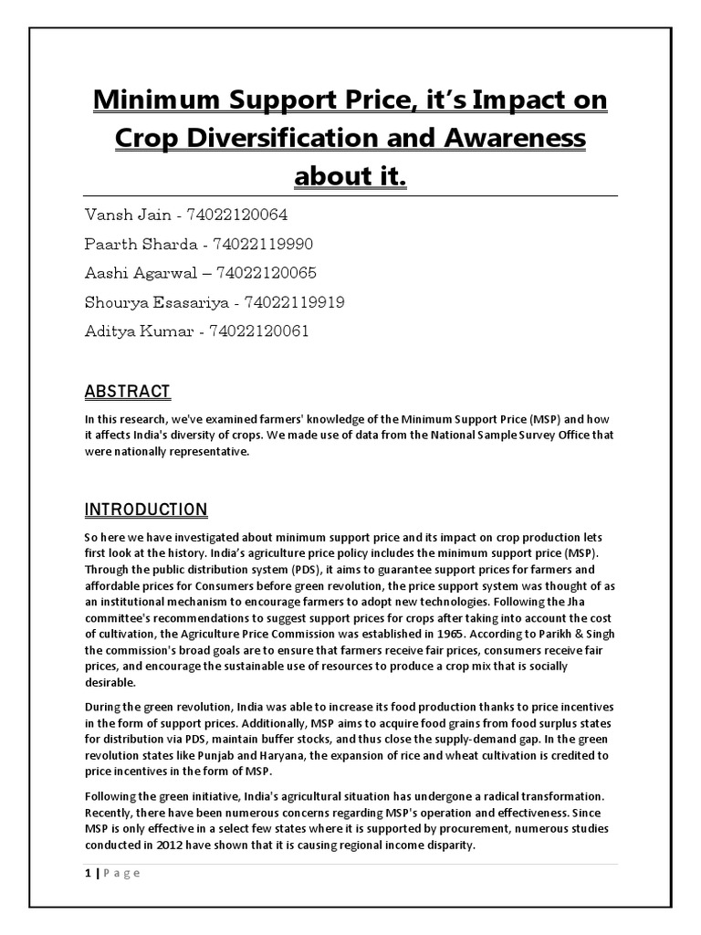 Minimum Support Price | PDF | Agriculture | Economies