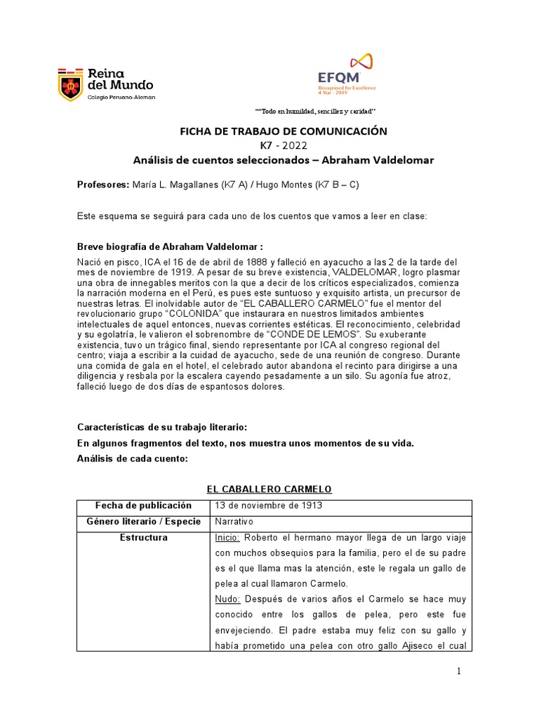 Análisis de cuentos de Valdelomar | PDF | Narración