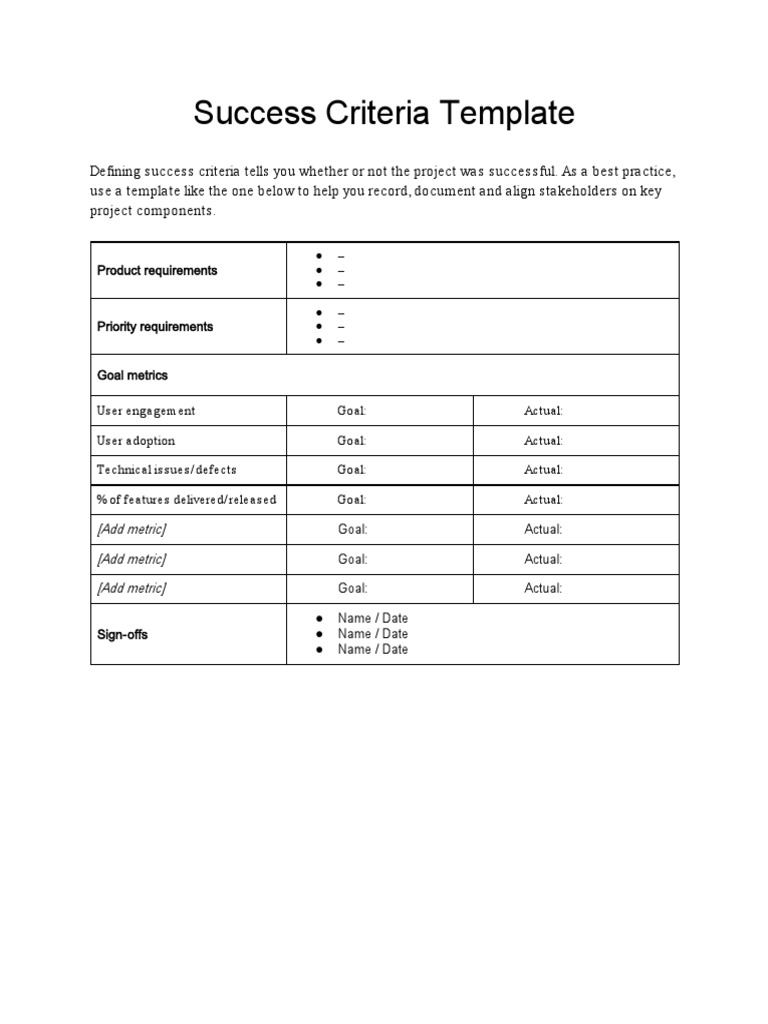 Success Criteria Template | PDF