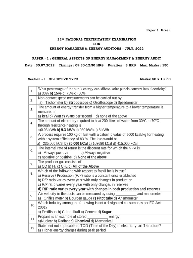 22nd NCE Paper1 Green | PDF