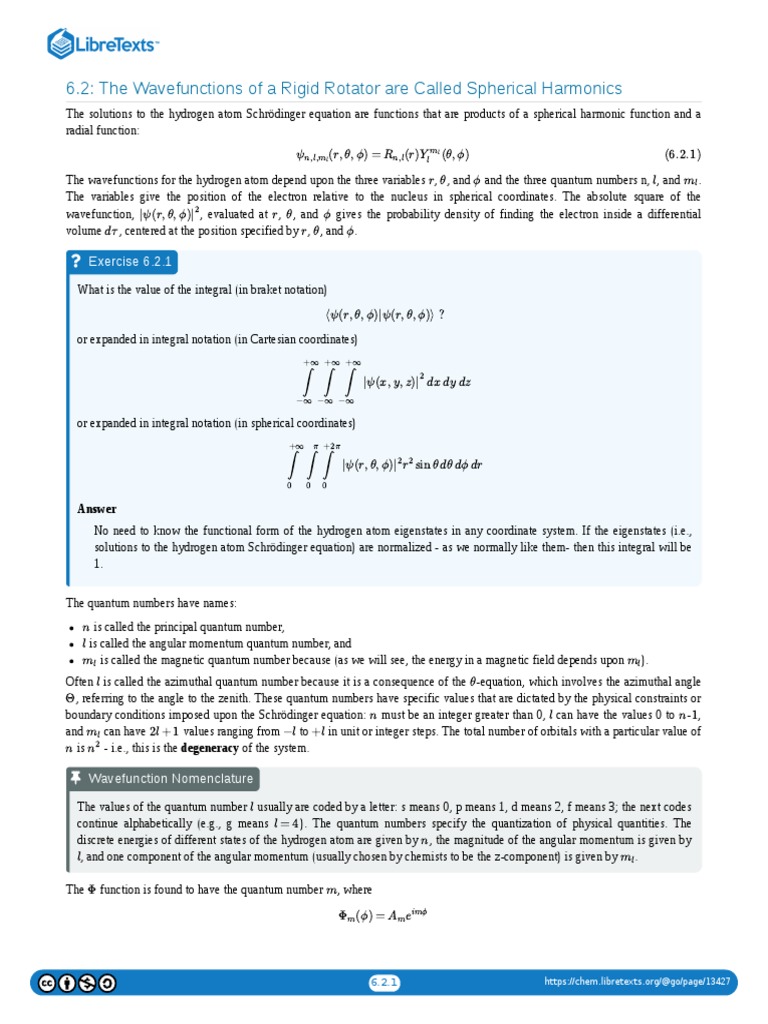 6.02 The Wavefunctions of A Rigid Rotator Are Called Spherical Harmonics | PDF | Atomic Orbital ...