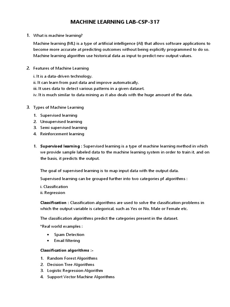 Machine Learning Lab Viva | PDF | Machine Learning | Statistical ...