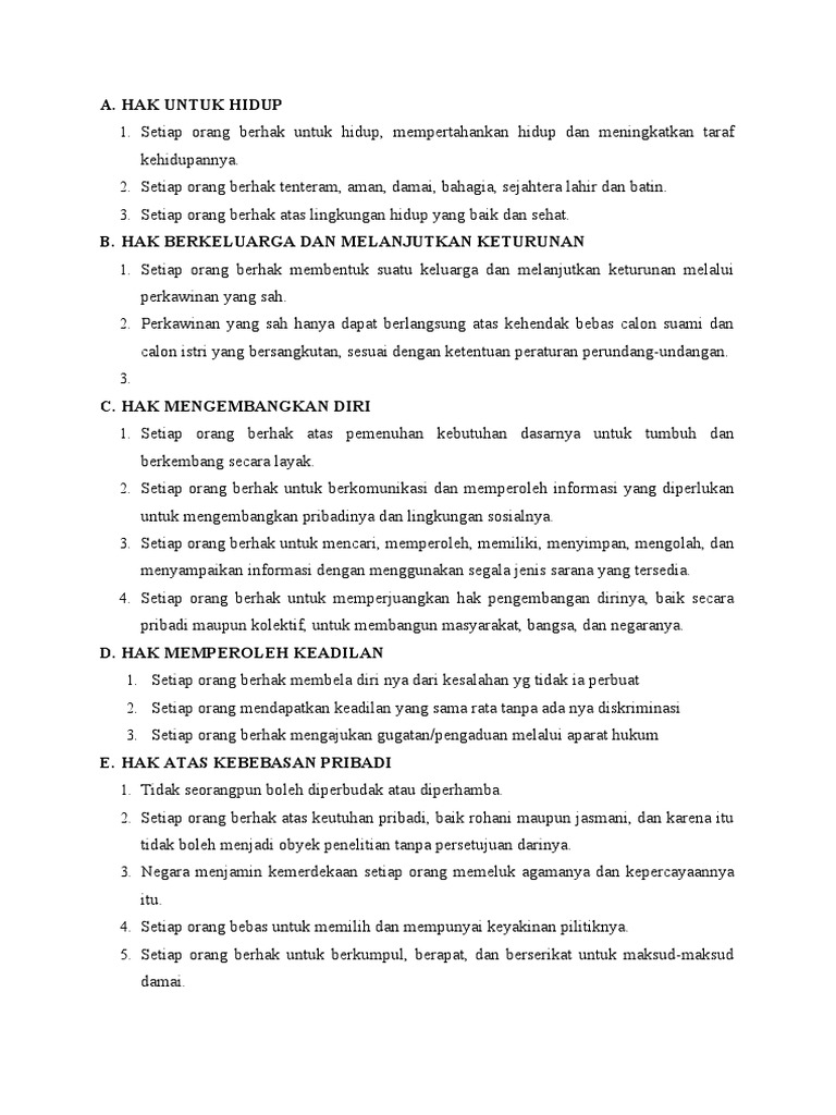 Contoh Hak Dalam Undang-Undang Nomor 39 Tahun 1999 | PDF