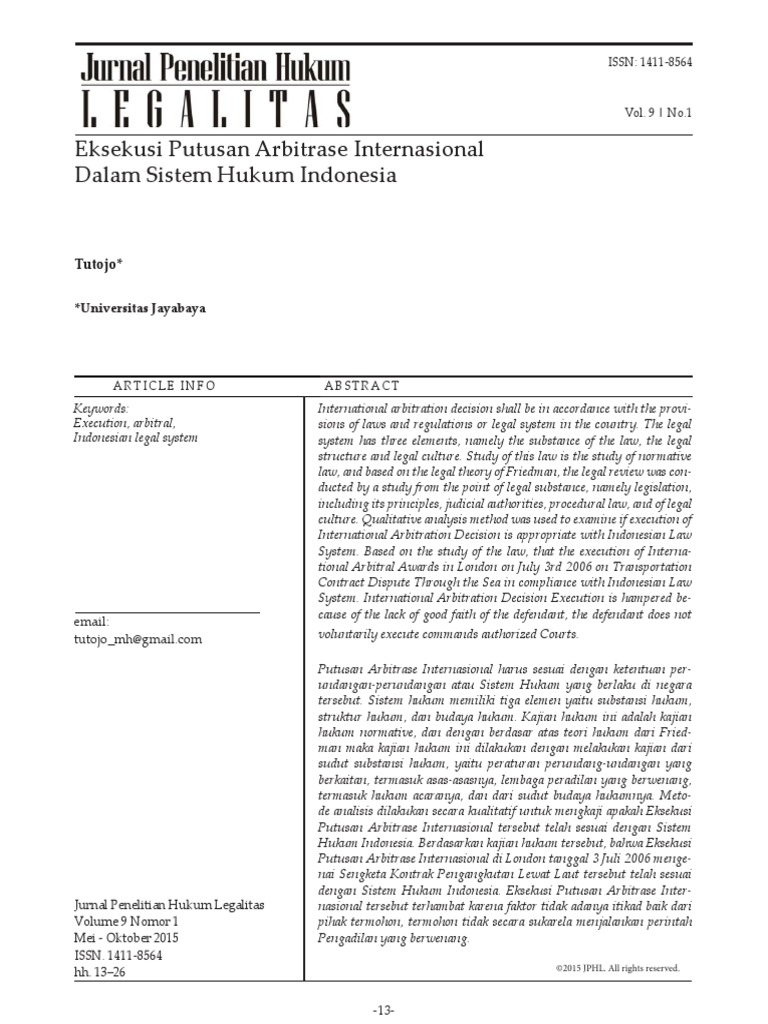 Eksekusi Putusan Arbitrase Internasional | PDF