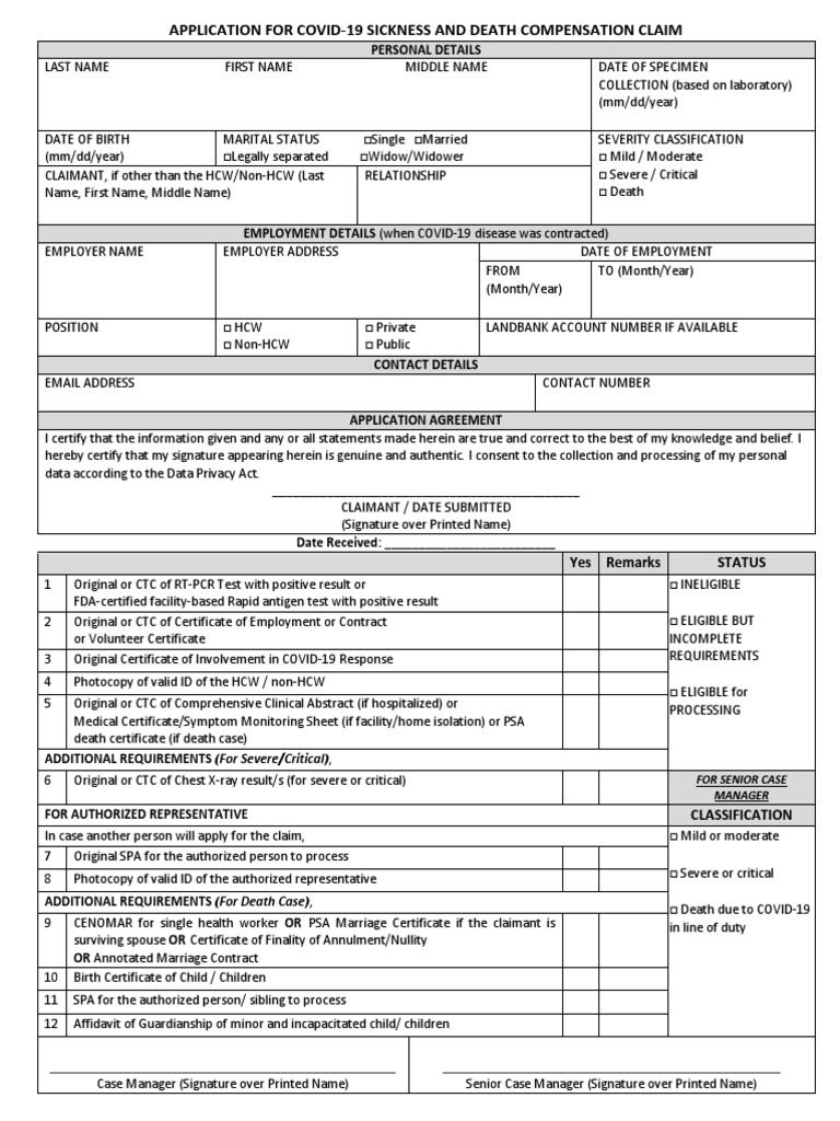 COVID-19 Compensation Claim Application | PDF | Annulment