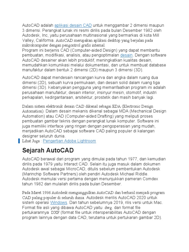 Pengertian dan Sejarah AutoCAD | PDF