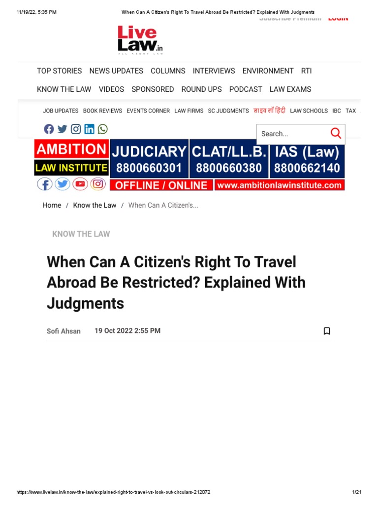 Restrictions on Right to Travel Abroad | PDF | Freedom Of Movement ...