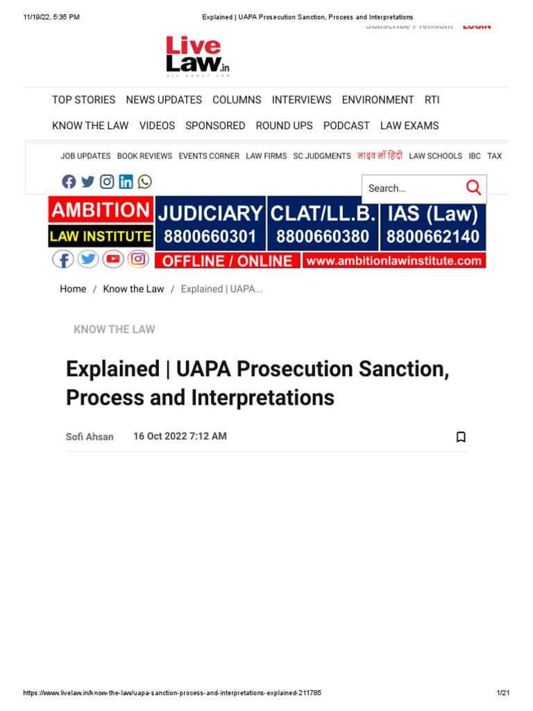 Explained - UAPA Prosecution Sanction, Process and Interpretations ...