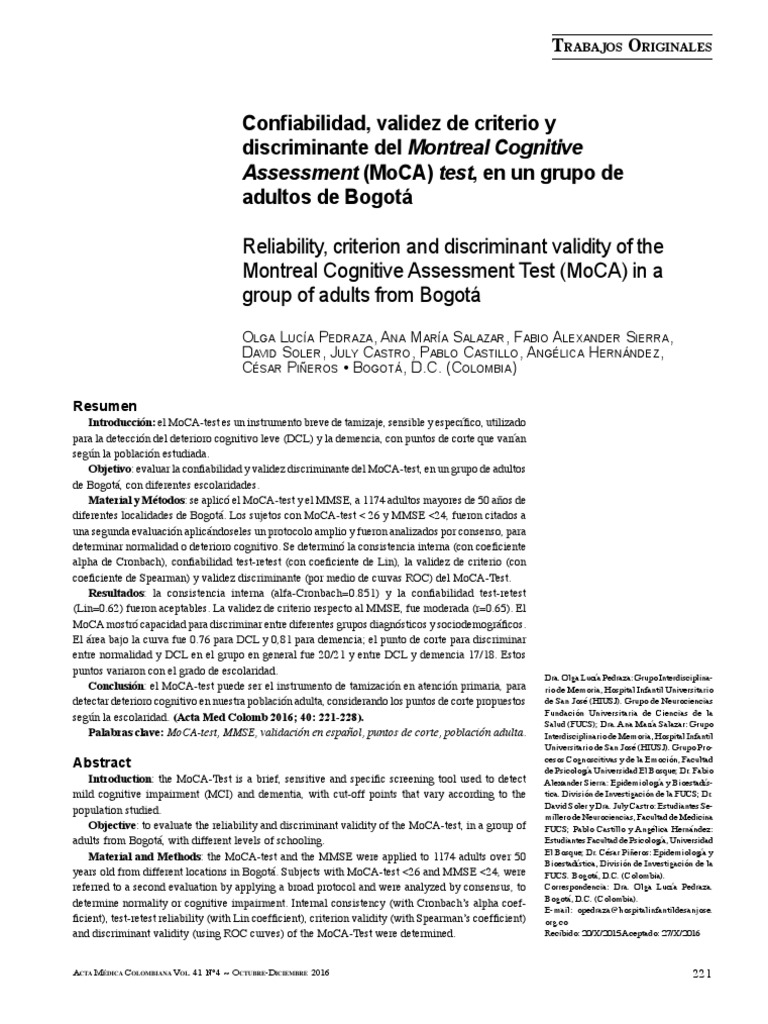 Moca Test Validez y Fiabilidad | PDF