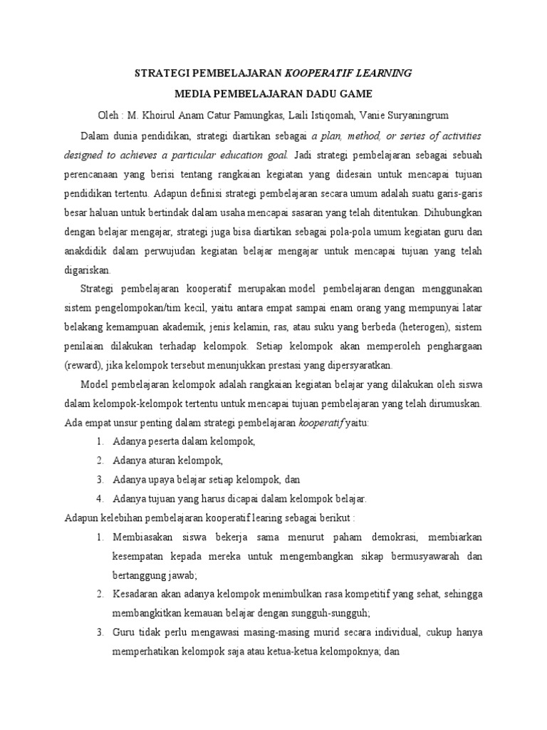 Strategi Pembelajaran Kooperatif Learning-1 | PDF Strategi Pembelajaran Kooperatif Learning-1 | PDF