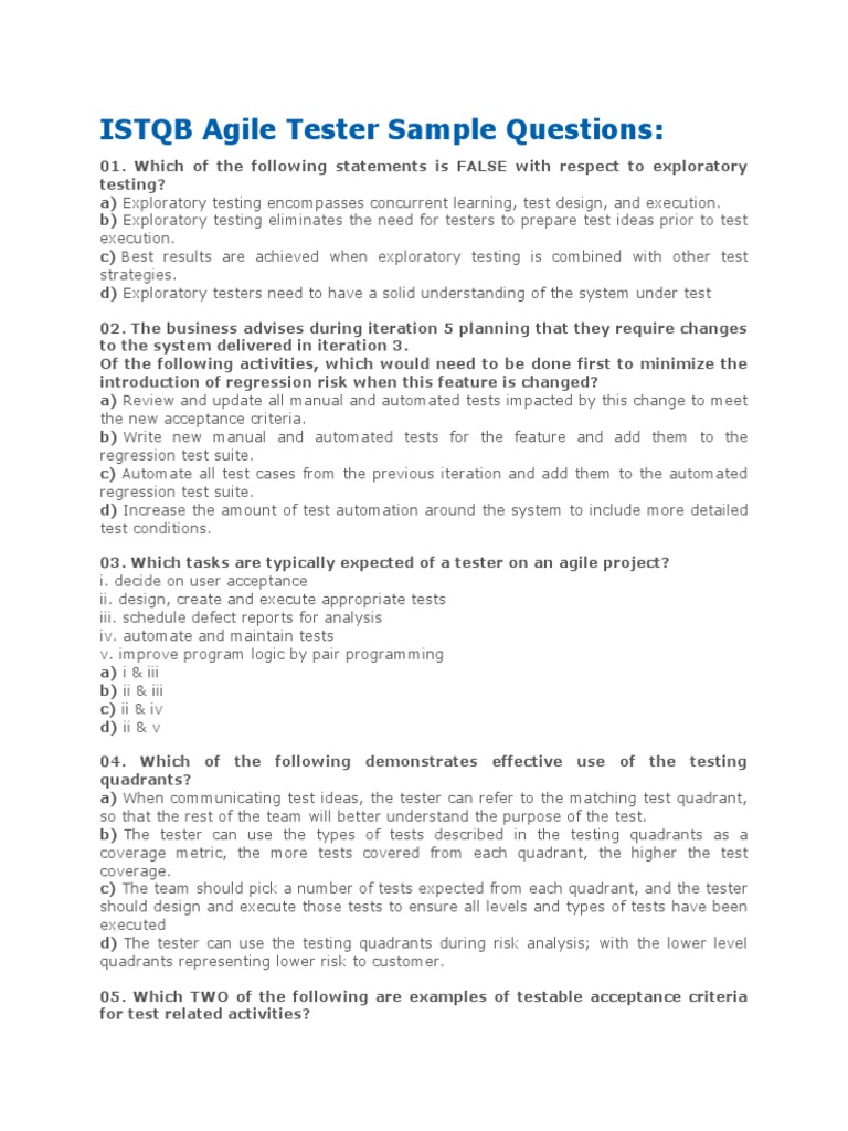 Istqb Agile Tester Sample Questions Pdf