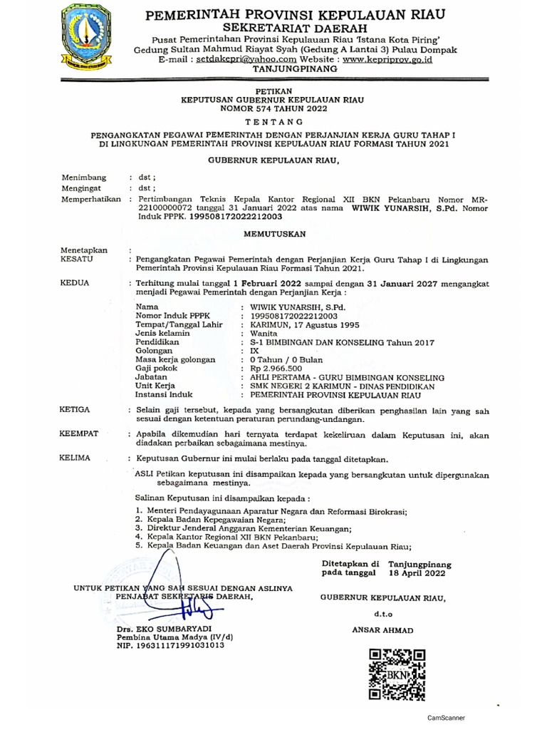 SK p3k Wiwik Yunarsih | PDF