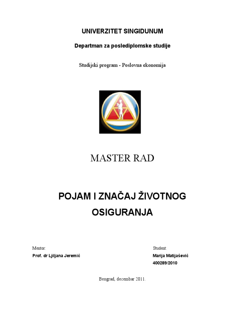 Master Rad: Pojam I Značaj Životnog Osiguranja | PDF