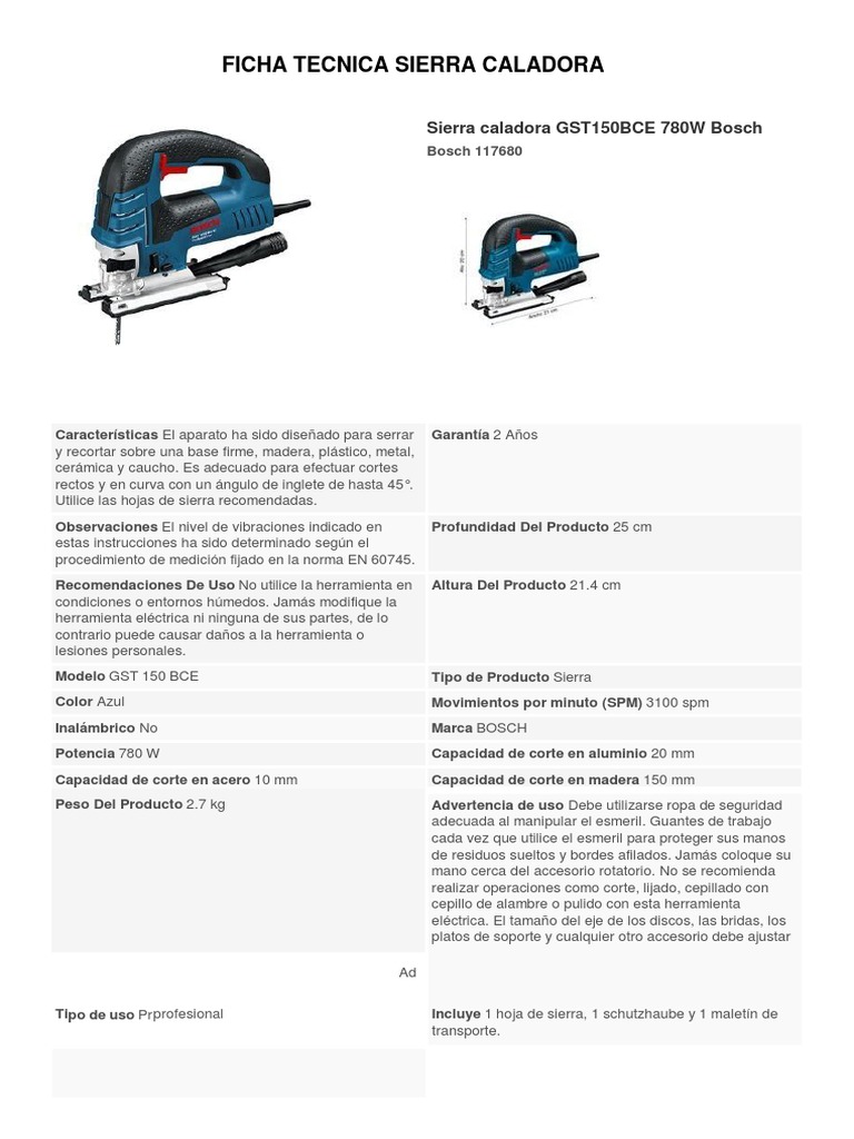 Ficha Tecnica Sierra Caladora | Descargar gratis PDF | Bienes manufacturados