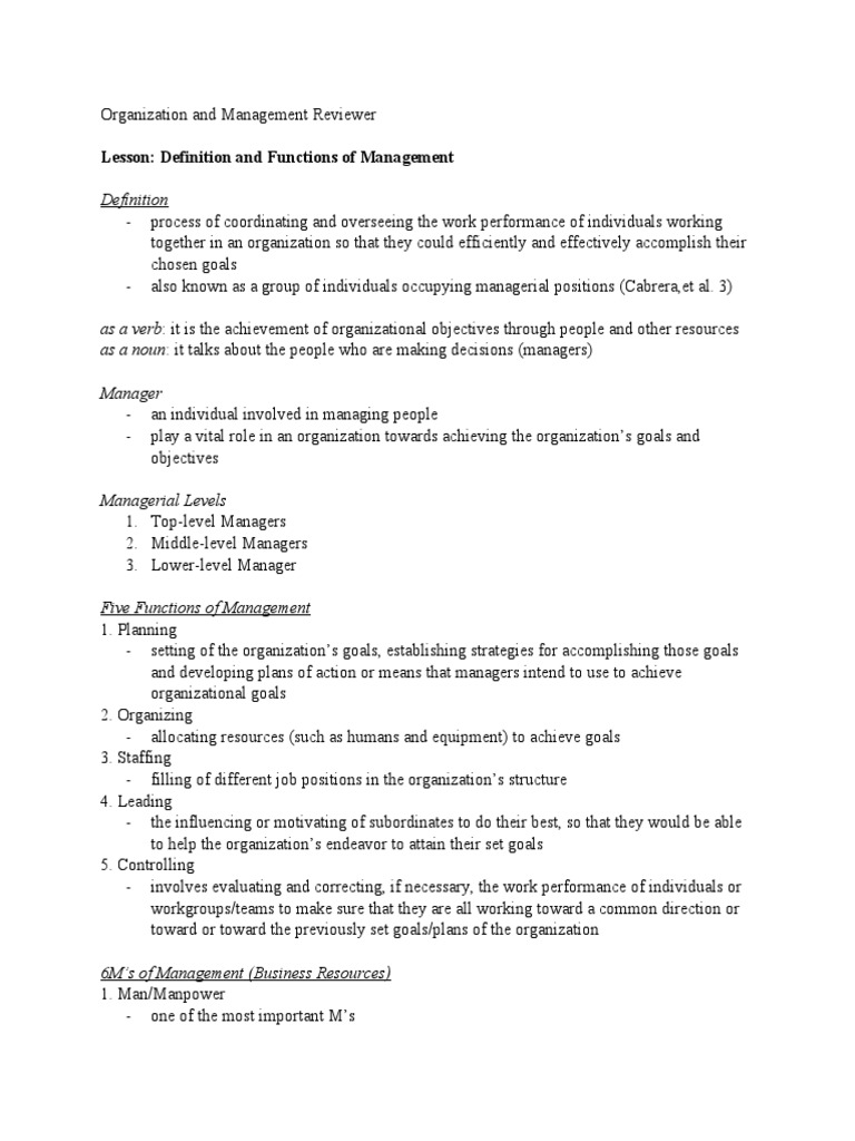 Organization and Management Reviewer | PDF | Swot Analysis | Economic ...