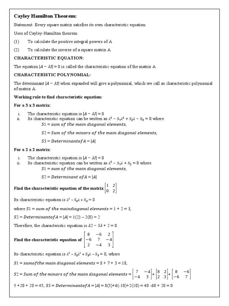 Cayley-Hamilton Theorem Explained | PDF | Eigenvalues And Eigenvectors ...