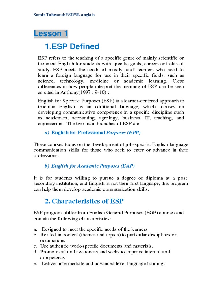 ESP Courses For 3rd Year Students 1st SM English L3 | PDF