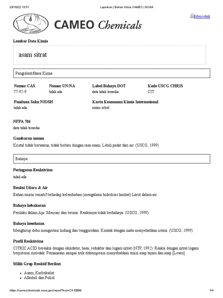 MSDS Asam Sitrat | PDF