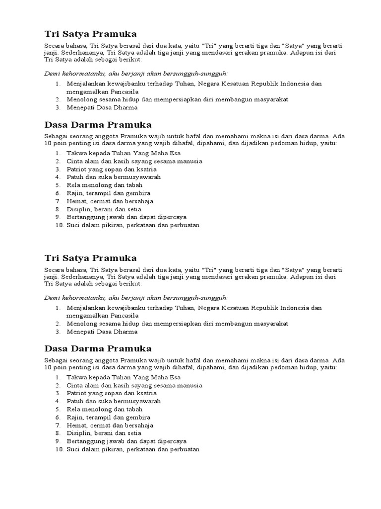 Tri Satya & Dasa Dharma Pramuka | PDF | Career & Growth | Religion ...