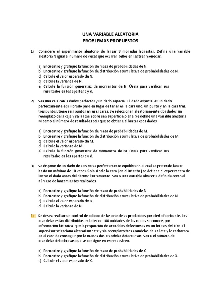 C3 Problemas Sobre Una Variable Aleatoria | PDF | Hogar, jardinería y ...