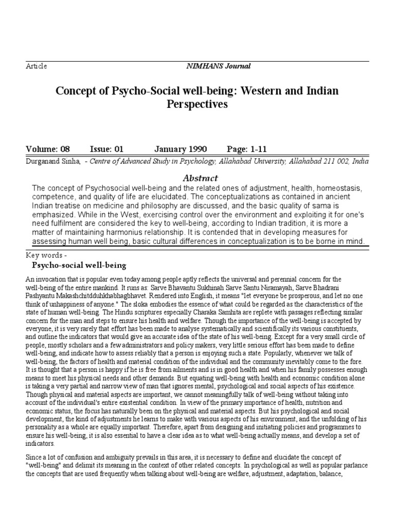 Concept of Psycho Social Well Being Western and Indian Perspectives 1 11 1 | PDF