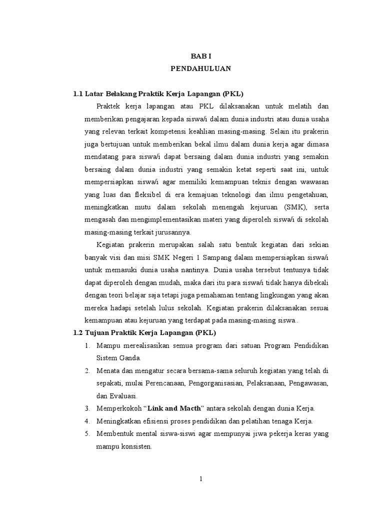 Bab I Pendahuluan 1.1 Latar Belakang Praktik Kerja Lapangan (PKL) | PDF