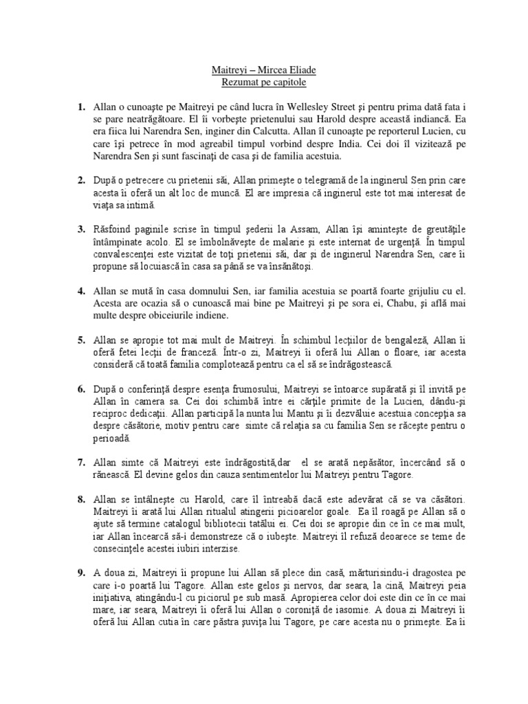 Maitreyi Mircea Eliade Rezumat Pe Capitole | PDF