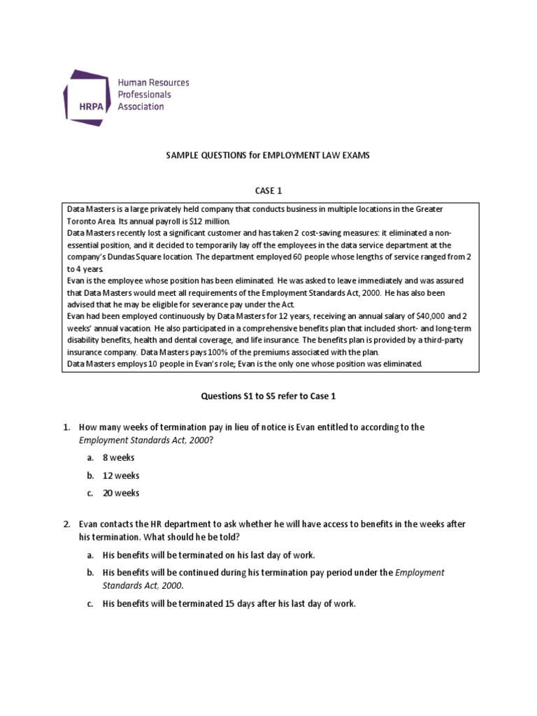 Employment Law Question Samples | PDF