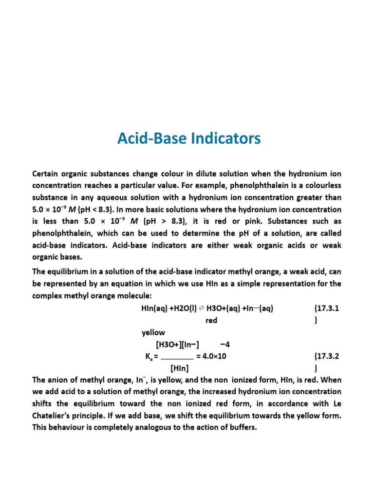 Acid-Base Indicators For Use in Titration | PDF | Ph | Chemistry
