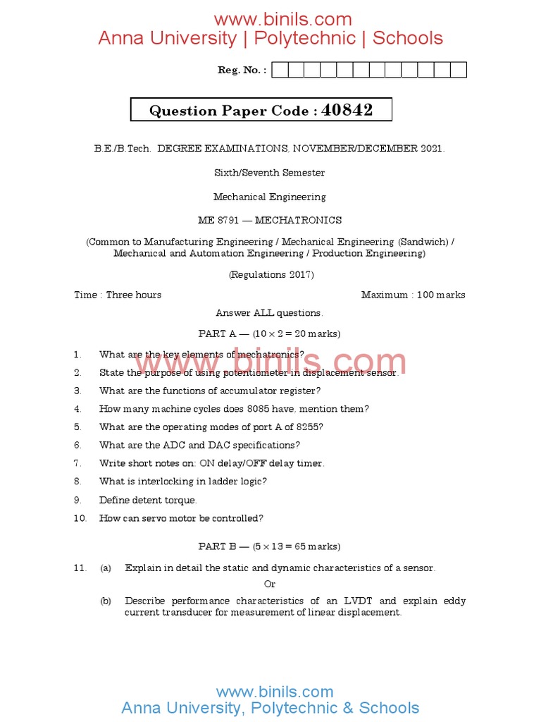 ME8791 Mechatronics | PDF