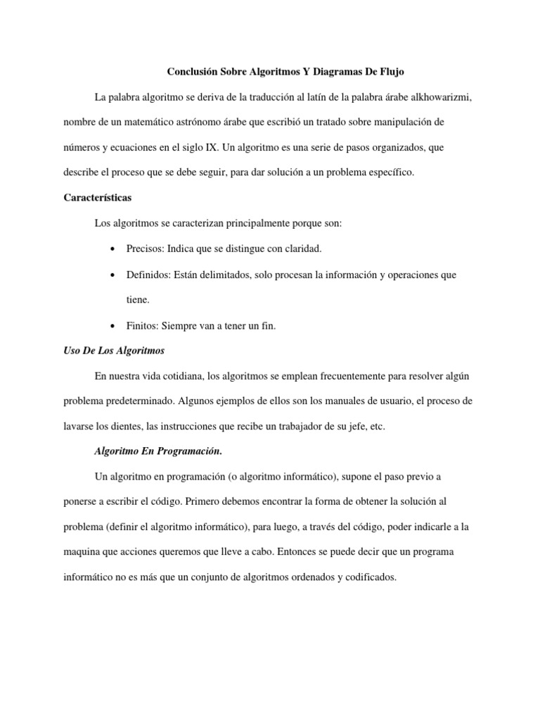 Conclusión Sobre Algoritmos Y Diagramas de Flujo | PDF