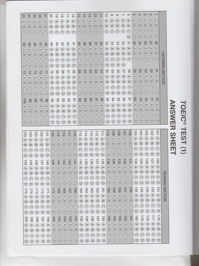 Toeic Overview Answer Sheet | PDF