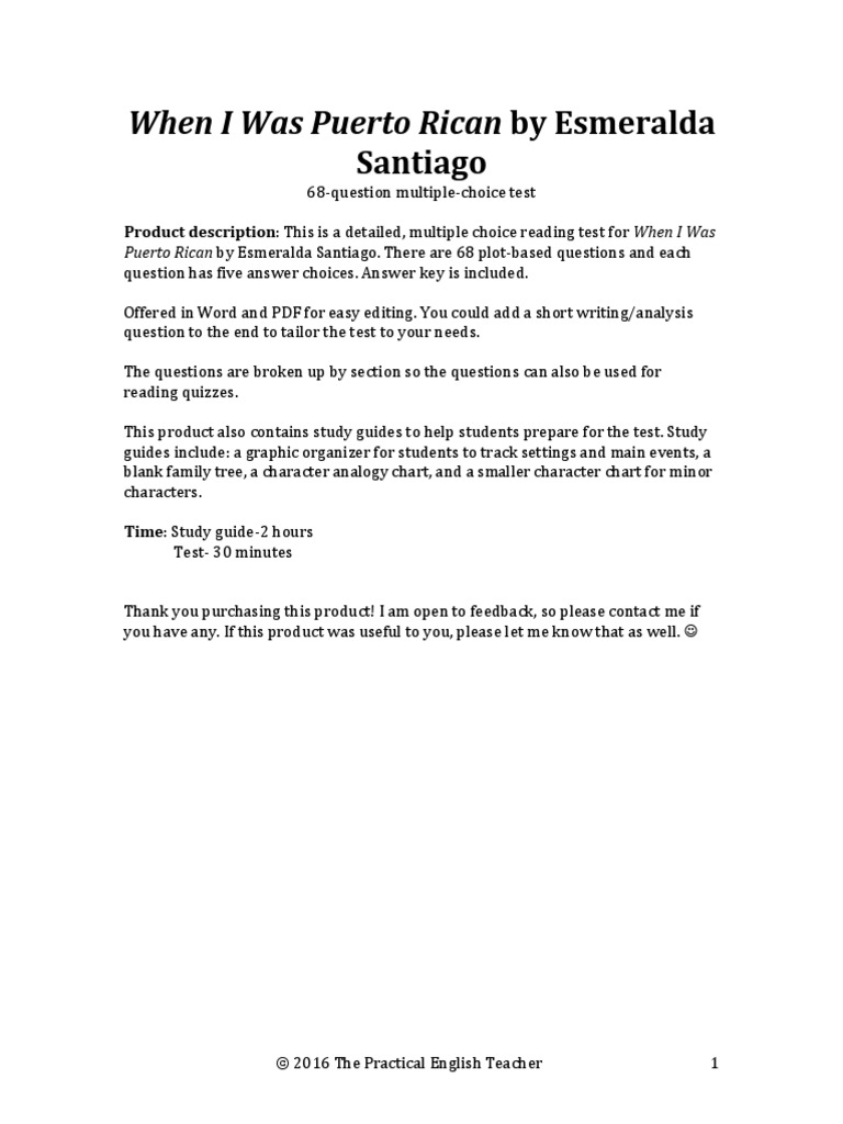 When I Was Puerto Rican Test | PDF